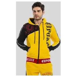 Cipo & Baxx Trainingsanzug CIPO & BAXX "HOMEWEAR", Herren, Gr. L, gelb, 80% Baumwolle;15% Polyester;5% Elasthan, bedruckt, regular fit, Sportanzüge, mit coolen Print-Motiven