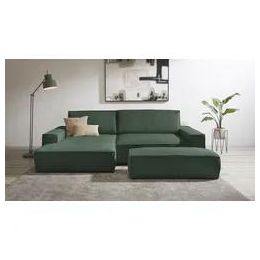 Polsterecke Home Affaire "NEU: SHERWOOD XXL tief, L-Form mit Schlaffunktion, Big-Sofa mit Hocker", grün (dunkelgrün), B:284cm H:90cm T:135cm, 100% Polyester, Sofas, stellbar zum Schlafsofa (Krokodilverbinder), Cord, Leinenoptik
