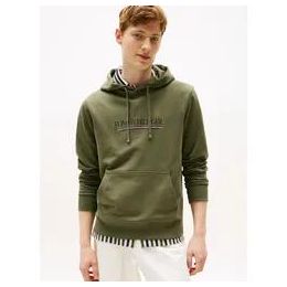 Hoodie Tommy Hilfiger "BRAND LOVE HILFIGER HOODIE", Herren, Gr. XL, grün (battle grün), Sweatware, Obermaterial: 100% Baumwolle, bedruckt, Rippbündchen, Sweatshirts
