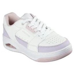 Sneaker Skechers "UNO COURT-COURTED STYLE", Damen, Gr. 35, lila (weiß, lavendel), Leder, kontrastfarbene Details, Sportlich, Schuhe, Skater Schuh, Retro Sneaker mit Memory Foam