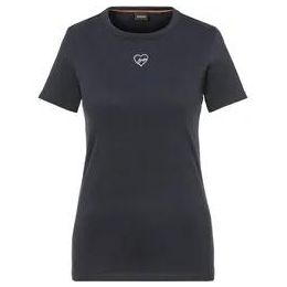 T-Shirt BOSS ORANGE "Elogo Premium Damenmode", Damen, Gr. XL (42), blau (dunkelblau 404), Single Jersey, Obermaterial: 100% Baumwolle, unifarben, Basic, Rundhals, eingesetzt,eng eingefasste Kante, Shirts, mit Graphic Detail vorn