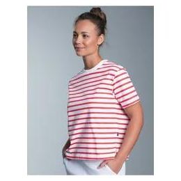 T-Shirt TRIGEMA "TRIGEMA Cropped T-Shirt mit Ringelmuster", Damen, Gr. XL, orange (koralle), 100% Baumwolle, Shirts