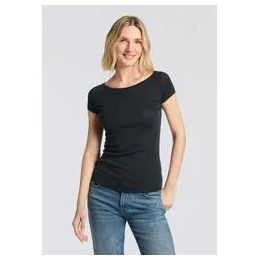 Kurzarmshirt BOSS ORANGE "Espia Premium Damenmode", Damen, Gr. XL, schwarz (schwarz 006), Jersey, Obermaterial: 94% Baumwolle, 6% Viskose, unifarben, Casual, slim fit, U-Boot-Ausschnitt, Raglanärmel, Shirts, in Slim Fit Passform