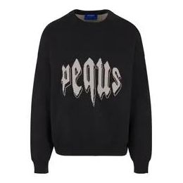 Rundhalspullover PEQUS "PEQUS PEQUS Mythic Knit Sweater", Herren, Gr. L, schwarz, 100% Baumwolle, mehrfarbig, oversize, Rundhals, Pullover