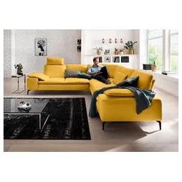 Ecksofa W.Schillig "valentinoo, Designsofa, elegant und bequem, L-Form", gelb (sunrise z73), B:318cm H:83cm T:298cm, Longlife Xtra-Leder Z73: Naturwalkleder der Luxusklasse aus den erlesensten Rohh&auml;uten. Hautst&auml;rke 1, 1 &ndash; 1, 3 mm, Sofas, Ecksofa, mit Sitztiefenverstellung, Breite 318 cm