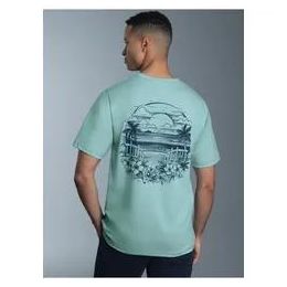 T-Shirt TRIGEMA "TRIGEMA T-Shirt mit großem Backprint", Herren, Gr. XL, blau (gletscher), 100% Baumwolle, Shirts