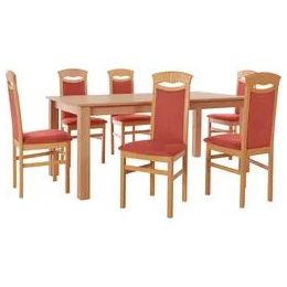 Essgruppe Home Affaire "Luisa + Franz Set", orange (terra, natur), B:180cm H:76cm T:90cm, FSC-zertifiziertes Massivholz, Sitzmöbel-Sets, Buche Massivholz