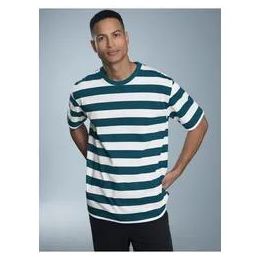 T-Shirt TRIGEMA "TRIGEMA Heavy T-Shirt mit Ringelmuster", Herren, Gr. M, blau (petrol), 100% Baumwolle, Shirts