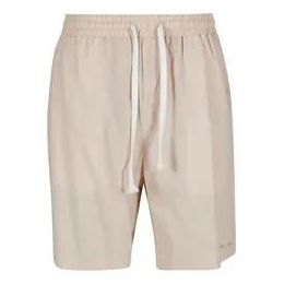 Shorts ANOTHER COTTON LAB "Another Cotton Lab Logo Stitched Linen Shorts", Herren, Gr. S, US-Größen, beige, 55% Leinen, 45% Baumwolle, unifarben, normal, Hosen