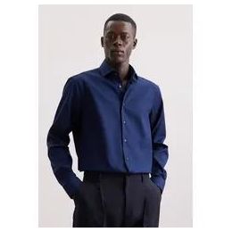 Businesshemd Seidensticker "Schwarze Rose", Herren, Gr. XL43, normale Ärmellängen, blau (dunkelblau), 100% Baumwolle, Strukturmuster, gemustert, regular fit, 2-Knopf-Manschette, Hemden, Regular 1/1 Kentkragen Struktur