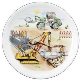 Speiseteller Seltmann Weiden "Compact - Auf der Baustelle", bunt (weiß, bunt), B:25,4cm H:2,5cm L:25,4cm T:25,4cm Ø:25,4cm, Porzellan, Speiseteller, rund 25,5 cm