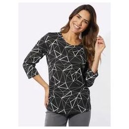Rundhalsshirt Classic Basics "3/4-Arm-Shirt", Damen, Gr. 42, schwarz (schwarz, ecru, bedruckt), 100% Baumwolle, gemustert, mehrfarbig, Rundhals, Shirts