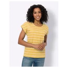 Rundhalsshirt CLASSIC BASICS "Shirt", Damen, Gr. 54, gelb (gelb, ecru, geringelt), 100% Baumwolle, gemustert, gestreift, mehrfarbig, Rundhals, Shirts