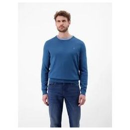 Strickpullover Lerros "Lerros Herren Basic Strickpullover", Herren, Gr. XL, blau (storm blau melange), 100% Baumwolle, Rundhals, Pullover