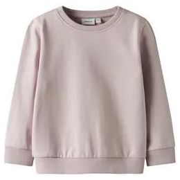 Sweatshirt name it "NMNSELI LS SWE BRU NOOS", Mädchen, Gr. 104, lila (burnished lila), angeraute Sweatware, Obermaterial: 60% Baumwolle, 40% Polyester, unifarben, Casual, relaxed fit hüftbedeckend, Rundhals, Rippbündchen, Sweatshirts
