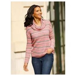 Rollkragenpullover Classic Basics "Rollkragen-Pullover", Damen, Gr. 42, flamingo, puder, gestreift, 100% Polyacryl, gemustert, mehrfarbig, Pullover