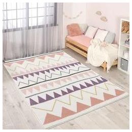 Kinderteppich Carpet City "Anime9382", beige (creme), B:80cm H:11mm L:150cm, Polypropylen (PP), Teppiche, Spielteppich, Spielteppich, Zickzack, Weicher Flor, Pflegeleicht, Kinderzimmer