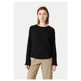 Plisseeshirt Y.A.S "YASALISA LS TOP S. NOOS", Damen, Gr. 46, schwarz, Jersey, Obermaterial: 95% Polyester, 5% Elasthan, unifarben, relaxed fit kurz, Rundhals, Shirts