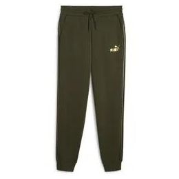 Trainingshose Puma "ESS TAPE MINIMAL GOLD SWEATPANTS FL", Herren, Gr. XXL, N-Gr, grün (schwarz olive), Fleece, Obermaterial: 66% Baumwolle, 34% Polyester, unifarben, Sportlich, regular fit normal, Hosen