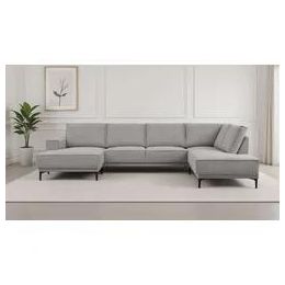 Wohnlandschaft Places of Style "XXL Sofa Oland, Struktur, Flachgewebe, Luxus-Microfaser, Boucle", light grau, B:345cm H:85cm T:210cm, 92%PES 8%NY, Sofas, U-Form, 345 cm, Wellenunterfederung, Skandi-Design, Metallfüße