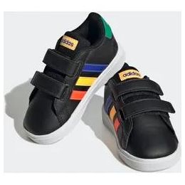 Sneaker Adidas SPORTSWEAR "GRAND COURT LIFESTYLE HOOK AND LOOP", Kinder, Gr. 26, core schwarz, lucid blau, court grün, Synthetik, Textil, Sportlich, Schuhe, für Kinder, Design auf den Spuren des Adidas Superstar