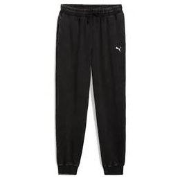 Trainingshose Puma "ESS ELEVATED RELAXED WASH SWEATPANTS FL", Herren, Gr. XXL, N-Gr, schwarz (Puma schwarz), Fleece, Obermaterial: 66% Baumwolle, 34% Polyester, bedruckt, relaxed fit normal, Hosen