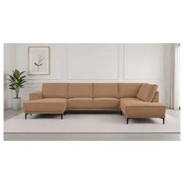 Wohnlandschaft Places of Style "XXL Sofa Oland, Struktur, Flachgewebe, Luxus-Microfaser, Boucle", light braun, B:345cm H:85cm T:210cm, 92%PES 8%NY, Sofas, U-Form, 345 cm, Wellenunterfederung, Skandi-Design, Metallfüße