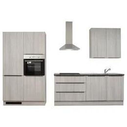 Küchenzeile BASIC BY BALCULINA "Landzeit BxHxT 320x240x60 cm", beige (küche: natur, front: piniefarben, korpus: piniefarben, arbeitsplatte: metallicfarben), B:320cm H:240cm T:60cm, Komplettküchen-Sets, Breite 320cm, wahlweise mit E-Geräten, Softclose, Metallschubkasten