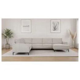 Wohnlandschaft Places of Style "XXL Sofa Oland, Struktur, Flachgewebe, Luxus-Microfaser, Boucle", sand, B:342cm H:85cm T:260cm, 92%PES 8%NY, Sofas, U-Form, 342 cm, Wellenunterfederung, Skandi-Design, Metallfüße