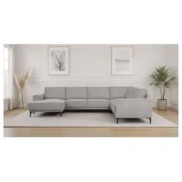 Wohnlandschaft Places of Style "XXL Sofa Oland, Struktur, Flachgewebe, Luxus-Microfaser, Boucle", light grau, B:342cm H:85cm T:260cm, 92%PES 8%NY, Sofas, U-Form, 342 cm, Wellenunterfederung, Skandi-Design, Metallfüße