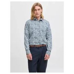 Jack & Jones Langarmhemd JACK & JONES "JPRBLABLACKPOOL STRETCH AOP LS SHIRT SN", Herren, Gr. L, N-Gr, blau (goblin blau), Web, Obermaterial: 96% Baumwolle, 4% Elasthan, gemustert, slim fit, Hemden