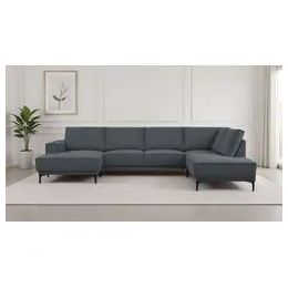 Wohnlandschaft Places of Style "XXL Sofa Oland, Struktur, Flachgewebe, Luxus-Microfaser, Boucle", dunkelgrau, B:345cm H:85cm T:210cm, 92%PES 8%NY, Sofas, U-Form, 345 cm, Wellenunterfederung, Skandi-Design, Metallfüße