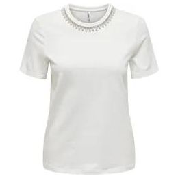 Kurzarmshirt Only "ONLJOLLY LIFE S/S REG PEARL TOP JRS", Damen, Gr. M, cloud dancer detail:pearl emb necklace, Jersey, Obermaterial: 100% Baumwolle, unifarben, Rundhals, Shirts