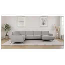 Wohnlandschaft Places of Style "XXL Sofa Oland, Struktur, Flachgewebe, Luxus-Microfaser, Boucle", light grau, B:342cm H:85cm T:260cm, 92%PES 8%NY, Sofas, U-Form, 342 cm, Wellenunterfederung, Skandi-Design, Metallfüße