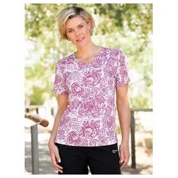 Trainingsshirt Catamaran "Freizeitshirt", Damen, Gr. 36/38, pink (magenta, gemustert), 90% Polyester, 10% Elasthan, geblümt, gemustert, mehrfarbig, V-Ausschnitt, Kurzarm, Shirts