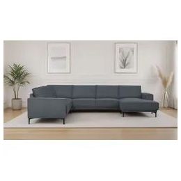 Wohnlandschaft Places of Style "XXL Sofa Oland, Struktur, Flachgewebe, Luxus-Microfaser, Boucle", dunkelgrau, B:342cm H:85cm T:260cm, 92%PES 8%NY, Sofas, U-Form, 342 cm, Wellenunterfederung, Skandi-Design, Metallfüße
