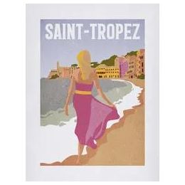 Bild Komar "Vintage Travel Saint-Tropez", bunt (farbe bild(er): bunt), B:30cm H:40cm, Holz, Papier, Bilder, Wandbild zur Dekoration - ohne Rahmen