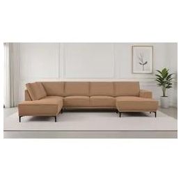 Wohnlandschaft Places of Style "XXL Sofa Oland, Struktur, Flachgewebe, Luxus-Microfaser, Boucle", light braun, B:345cm H:85cm T:210cm, 92%PES 8%NY, Sofas, U-Form, 345 cm, Wellenunterfederung, Skandi-Design, Metallfüße