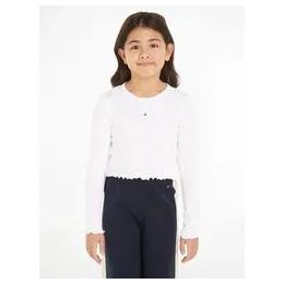 Langarmshirt Tommy Hilfiger "ESSENTIAL RIB TOP L/S", Mädchen, Gr. 5 (110), weiß, Rippware, Obermaterial: 95% Baumwolle, 5% Elasthan, unifarben, slim fit, Rundhals, Babylock, Shirts, mit Babylock Saum