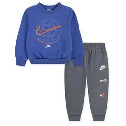 Jogginganzug Nike SPORTSWEAR "NKB B NSW FS FLC CREW PANT SET", Kinder, Gr. 122 (7), grau (smoke grau), Obermaterial: 60% Baumwolle, 40% Polyester, sportlich, Sportanzüge, für Kinder