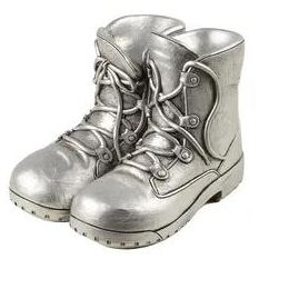 Spardose AMBIENTE HAUS "Stiefel, silberfarben", silber (altsilberfarben), B:14 H:13 T:17, Kautschuk, Spardosen, Sparschwein, Retro-Design, ideales Geschenk