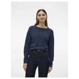 Véro Moda Rundhalspullover VERO MODA "VMDOFFY LS O-NECK BLOUSE GA NOOS", Damen, Gr. M, schwarz (navy blazer detail:with schwarz melange), Strick, Obermaterial: 94% Polyester, 3% Elasthan, 3% Nylon, meliert, regular fit hüftlang, Rundhals, Rippbündchen, Pullover