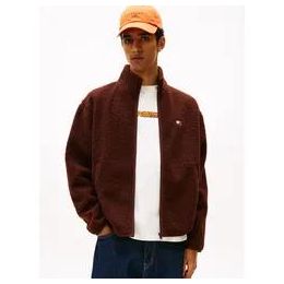 Sweatjacke Tommy Jeans "BADGE TEDDY", Herren, Gr. XXL, rich braun, Sweatware, Obermaterial: 100% Polyester, unifarben, relaxed fit normal, Rundhals, eingesetzt Bündchen, Sweatjacken, Relaxed fit, Teddy-Fleece, Stehkragen