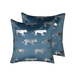 Beliani 2er-Set Dekokissen BLUEBELL in Blau/Silber | Gr.: onesize
