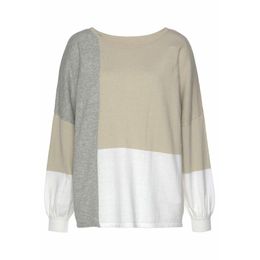 Lascana Rundhalspullover in grau-meliert-creme-beige | Gr.: 36-38