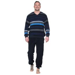 Normann Langarm Schlafanzug Frottee Stretch Pyjama Bündchen in blau | Gr.: 50