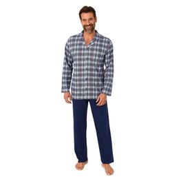 Normann Langarm Schlafanzug Pyjama zum durchkn&ouml;pfen in marine | Gr.: 50