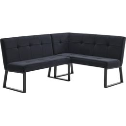 Eckbank OTTO HOME "Geranie, Sitz -und Rücken gepolstert, Knopfheftung", schwarz, B:184cm H:87cm T:61,5cm, Polyester, Sitzbänke, zwei Bezugsstoffe, zwei Stofffarben, pulverbeschichtetes Metallgestell
