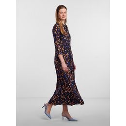 Hemdblusenkleid Y.A.S "YASSAVANNA LONG SHIRT DRESS", Damen, Gr. L, N-Gr, schwarz aop:spilo print, Web, Obermaterial: 100% Viskose, bedruckt, relaxed fit lang, Kleider, Sommerkleid, mit 3/4 Ärmel