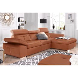 Ecksofa exxpo - SOFA FASHION "Spring, super bequem, mit Armteil- und Kopfteilfunktion, OTTOs Choice", braun (cognac), B:284cm H:81cm T:181cm, Luxus-Microfaser (100% Polyester);Struktur (100% Polyester);NaturLEDER (echtes Rindsleder) in Sitz und R&uuml;cken. Korpus in passendem Kunstleder SOFTLUX bezogen, Sofas, Ecksofa, L-Form, wahlweise mit Bettfunktion und Bettkasten